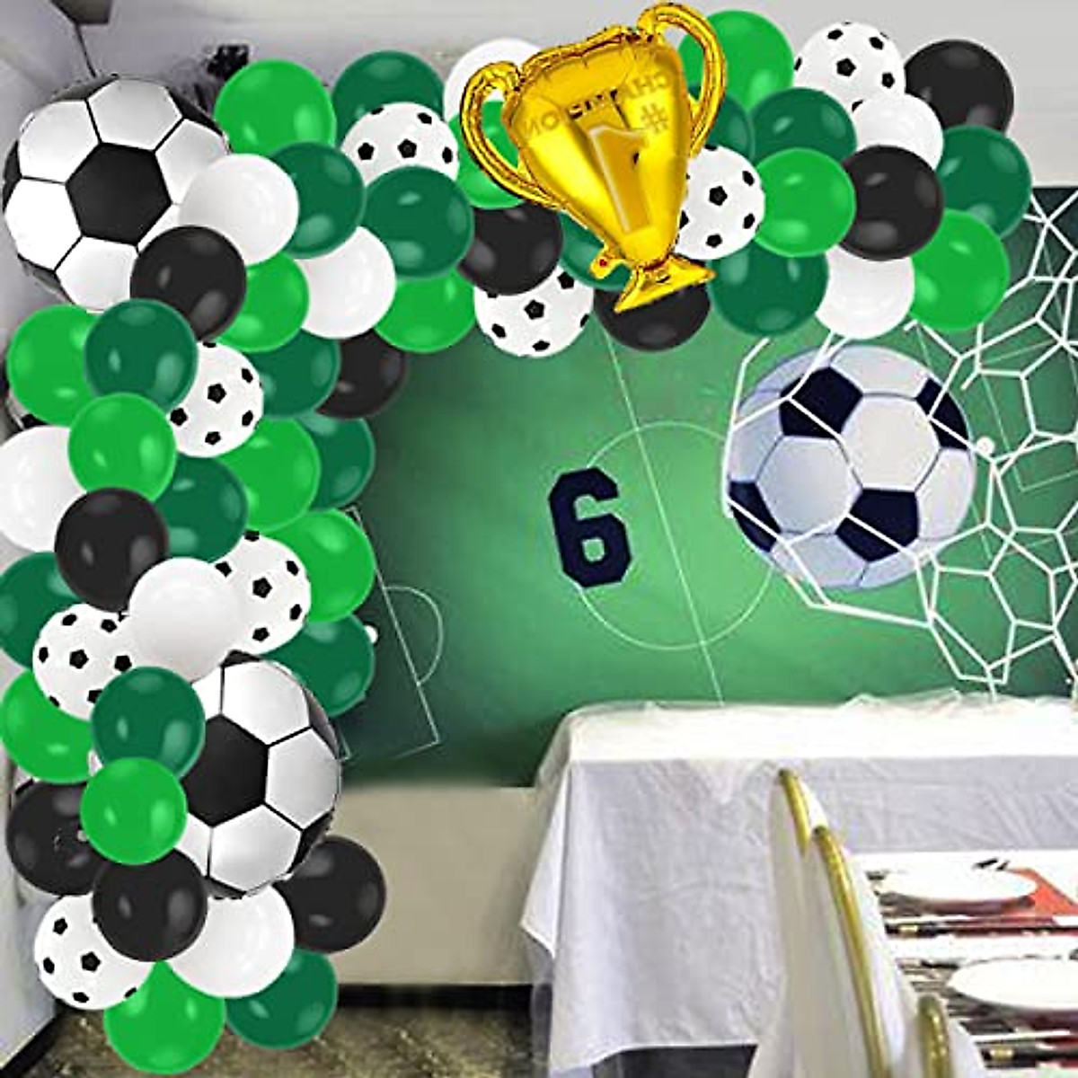 Green Black White Balloon Garland Arch Kit - 120PCS Dark Green White Black Balloons Soccer Brithday Party Supplies for World Cup Video Gaming Boy Gamer Fan Football Theme Party Decorations