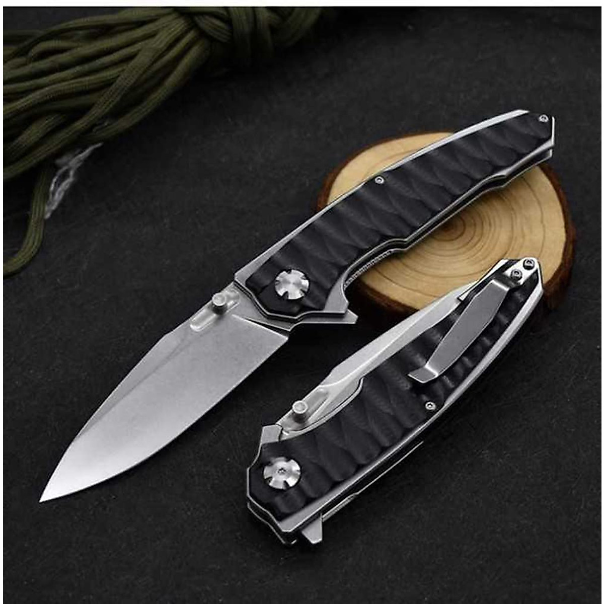 HUAAO Folding Pocket Knife, 3.7’’ M390 Steel Blade G10 Handle, Pocket Knife with Clip, Flipper, Liner Lock, Flip Knife for Outdoor Survival Camping Hiking