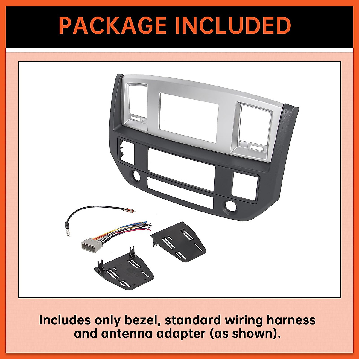 ECOTRIC Stereo Radio Double Din Dash Install Bezel Kit Compatible with 2006-2009 Dodge Ram Truck Silver Slate Gray Replace for Part Number GNT56215007
