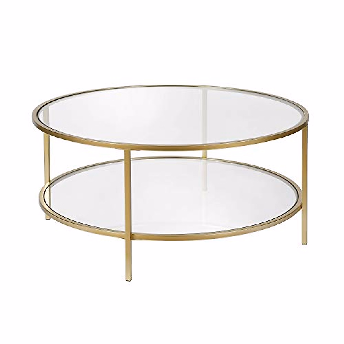 Henn&Hart 36" Wide Round Coffee Table with Glass Top in Brass, Round Coffee Table for living room, studio apartment essentials