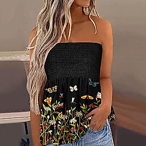 Tube Tops for Women Summer Gradient Color Strapless Sleeveless Flowy Pleated Blouse Tank Top Beach Shirt Bandeau Bras turquoise tops for women gauze shirts for women women's casual tops pink blouse
