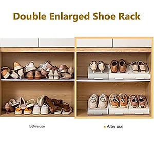 HABOHUSE Double Enlarged Shoe Rack, Double-Layer Shoe Storage Rack Shoe Slots Organizer Adjustable Shoe Stacker Storage Space Saver, Double Deck Shoe Rack Holder for Closet Shoe Organizer (4Pcs-Grey)