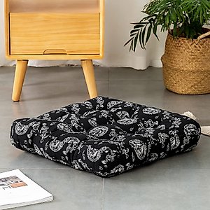 HIGOGOGO Boho Floor Pillow, Dragon Pattern Meditation Pillow Square Seat Cushion Yoga Cushion India Seating Pad for Living Room Bedroom Balcony Garden Party Decoration, Navy, 22x22 Inch
