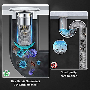 2Pcs Bathroom Sink Stopper Hair Catcher,Pop Up Sink Drain Filter with Removable Stainless Steel Filter Basket Hair Catcher, for US 1.1''-1.29'' Drain, Bathroom Sink Stopper Replacement