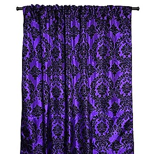 lovemyfabric Taffeta Flocking Damask Print Window Curtain Panel/Stage Backdrop/Photography Backdrop-Black on Purple (1, 56"X63")