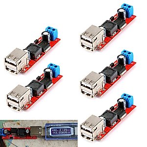 DAOKI 5Pcs Dual USB Step-Down Power Module LM2596 Double USB Step-Down Converter Module DC 6V-40V to 5V 3A Double USB Charge DC-DC 9V/12V/24V/36V to 5V USB 3A