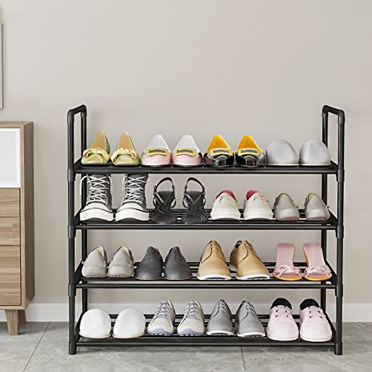 INGIORDAR Shoe Rack 4 Tier Metal Stackable Organizer Storage Shelf Hold 16-20 Pairs for Closet Entryway Bedroom, Black…