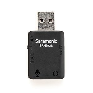 Saramonic USB Audio Interface with 3.5mm Microphone Input for TRS or TRRS Mics, 3.5mm Headphone Out and Mute Button for Computers and More (SR-EA2S)