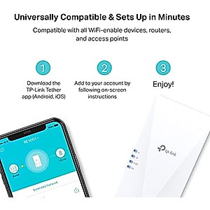 TP-Link AX1500 WiFi Extender Internet Booster(RE500X), WiFi 6 Range Extender Covers up to 1500 sq.ft and 25 Devices,Dual Band, AP Mode w/Gigabit Port, APP Setup, OneMesh Compatible (Renewed)