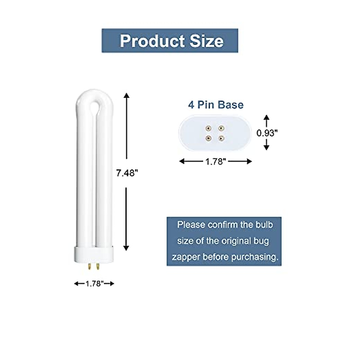 Bug Zapper Light Bulb Replacement for 15W Bug Zapper with 4-Pin Base, Ful 15W-BL U Shaped Twin Tube Bulb for T6 Insect Attracting Lamp, 2 Pack