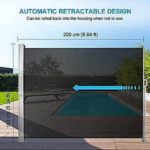 BEAMNOVA Retractable Side Awning Outdoor Shade Sails Folding Privacy Screen for Patio Room Divider 9.84 x 5.25 Feet Roll Up Balcony, Dark Gray