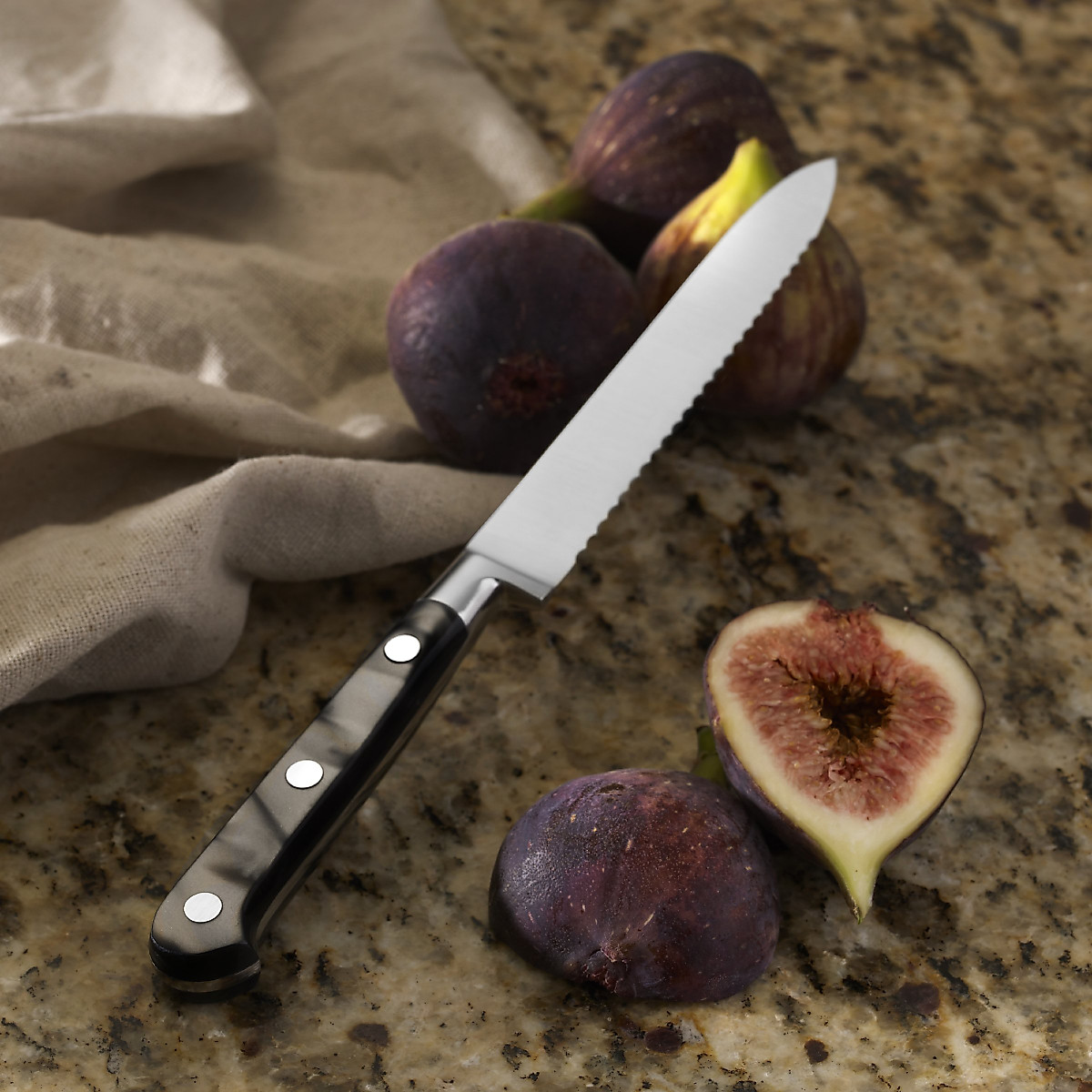 Sabatier Triple Rivet Stainless Steel Serrated Utility Knife with Mother of Pearl Inspired Handl, 5-Inch, Silver Gray
