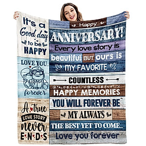qixnzagr Wedding Anniversary Blanket Gifts for Him Her Best Romantic Anniversary Marriage Gifts for Wife Husband Men Women Happy Anniversary for Couple Mom Dad Parents Custom Blanket 60 X 50 Inches