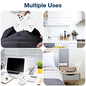 Travel Power Strip, QWOZUEO Surge Protector Power Strip, 5ft Retractable Extension Cord, Flat Plug Power Strip with 4 Outlets 2 USB Ports, Wall Mount, Portable Desk Charging Station for Home Office