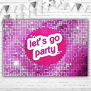 Hot Pink Princess Backdrop for Girl Birthday Party Supplies 5x3 Vinyl Let's Go Party Movie Theme Background Happy Birthday for Lady Let's Go Party Banner for Girl Party Decorations (5x3ft)