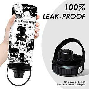 WWHSAI Cat Lover Gifts, Everything Is Fine I'm Fine Black Cats Water Bottle Travel Tumbler 32Oz, Christmas Birthday Gift for Cats Lovers Women Cup Cute Cat Themed Stuff Funny Coffee Mugs