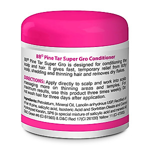 Bronner Bros BB Pine Tar Super Gro Conditioning Temple & Scalp Treatment for Dandruff - Soothes Dry, Itchy Scalp, Moisturizer & Deep Conditioner - With Pine Tar, Salicylic Acid & Lanolin - 6 oz