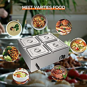 Commercial Food Warmer, 1500W 110V 4-Pan Electric Steam Table 15cm/6inch Deep, Professional Stainless Steel Buffet Bain Marie 44 Quart for Catering and Restaurants
