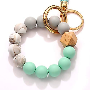 NVENF Silicone Bead Keychain Bracelet Large Keyring Elastic House Car Key Ring Wristlet Bangles Mint Green