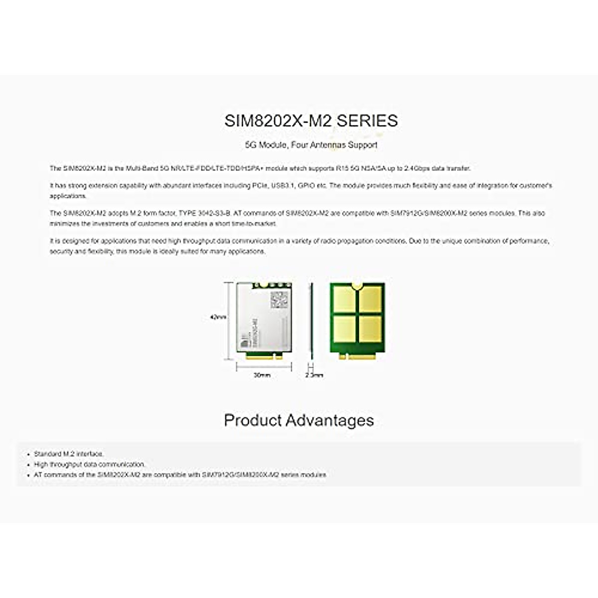 Waveshare SIM8202X-M2 SIMCom Original 5G Module M.2 Form Factor High Throughput Data Communication