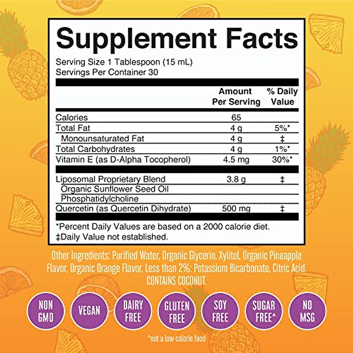 Quercetin | Sugar Free | Liquid Quercetin 500mg Immune Support for Adults | Inflammation Support Supplement | Immune Defense | Cellular Health | Vegan | Non-GMO | Gluten Free | 15.22 Fl Oz