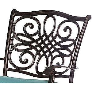 Hanover Traditions 9-Piece Outdoor Patio Dining Set with Rust-Free Cast-Top Aluminum Rectangular Dining Table and 8 Swivel Rockers, and Weather-Resistant Plush Blue Cushions