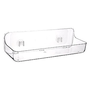 ROSELIFE Sticky Shower Shelf, Sticky Bathroom Basket, Bar Storage Tray, Maxload 13 lb, Punchless, Wall Mounted Storage Saver Rack for Home Kitchen, Bathroom Shower, Clear, Widen