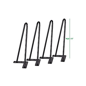 LCSDLHLSY Hairpin Legs 12 Inch,Furniture Legs 12 inch, Metal Home DIY Projects for TV Stand, Sofa, Cabinet, etc with Floor Protectors,Black 4PCS Set