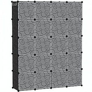 C&AHOME Cube Storage Organizer, 20-Cube Storage Shelving with Doors, Modular Book Shelf, Plastic Shelves Organizing Units, Ideal for Bedroom Living Room 48.4" L × 12.4" W × 60.6" H Black SHS3020B-DOOR