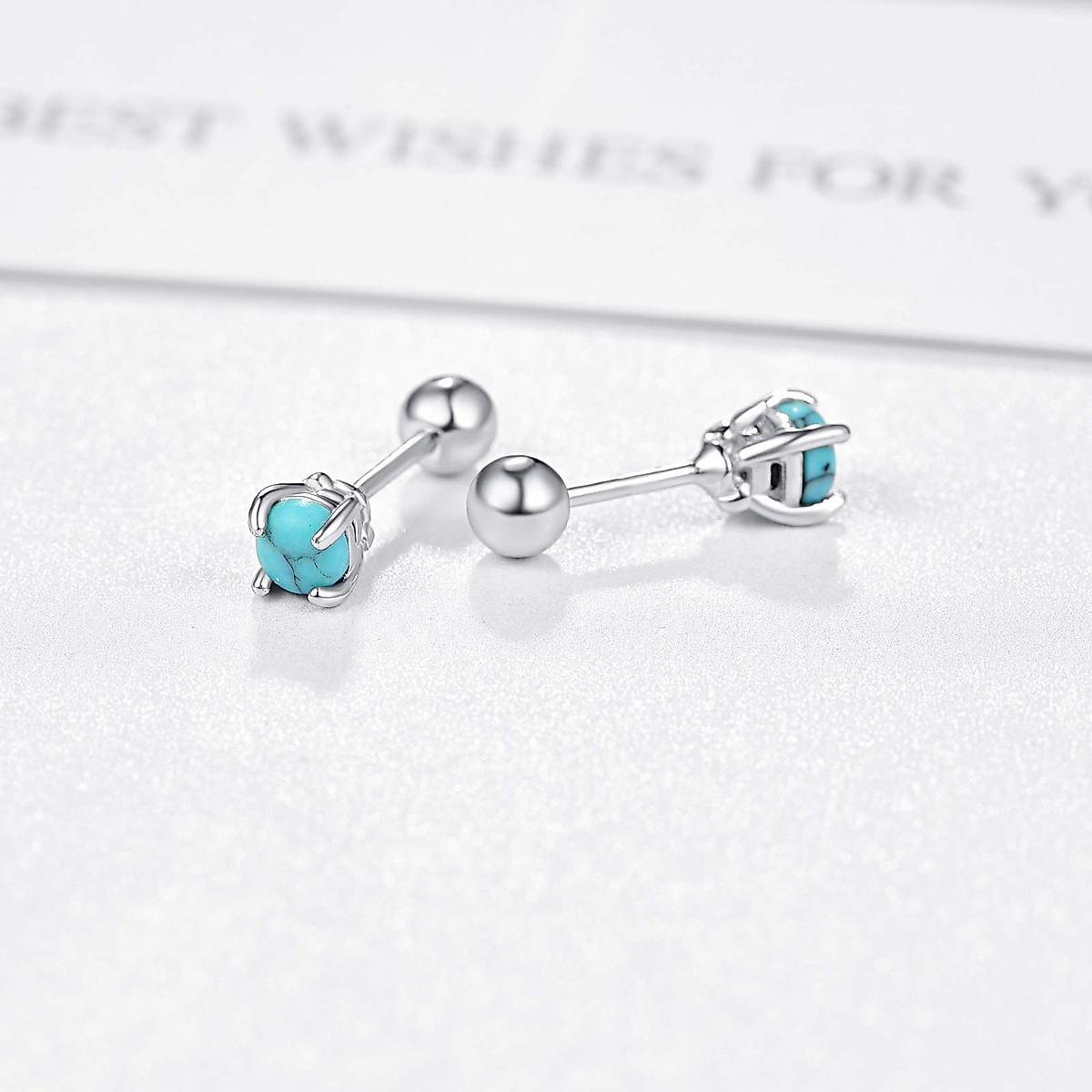 Turquoise Studs Earrings, 4mm Round Shape 925 Sterling Silver Screwback Tiny Small Studs Turquoise Jewelry Mother Day for Women Mom Wife Girlfriend with Box