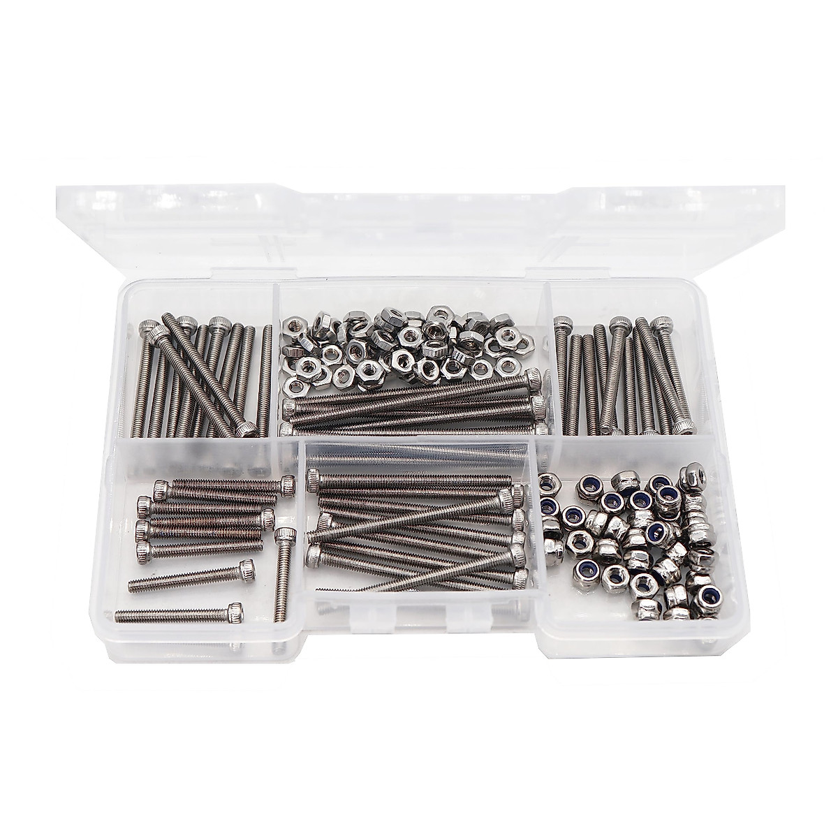 binifiMux 160pcs M2.5 Hex Socket Cap Screws Self Locking Nuts Assortment Kit with Wrench, Silver 304 Stainless Steel, M2.5x20mm/ 25mm/ 30mm/ 35mm/40mm/45mm