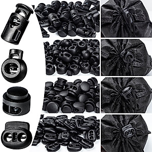 CLESDF 160 Pcs Plastic Cord Locks, Single Double Hole Spring Stop Toggle Stoppers for Drawstrings, Shoelaces, Bags, More, 4 Styles