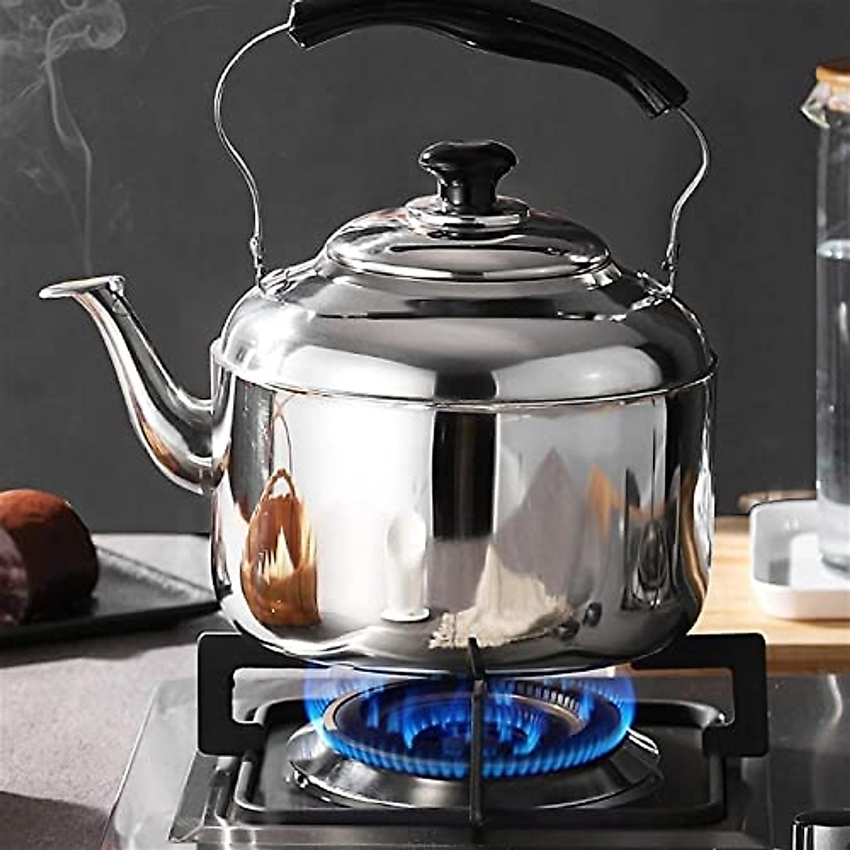 Food Grade Stainless Steel Tea Kettle Stove Top Whistling Silver Teapot,Large Capacity,Gas Electric Applicable (Size : 4L)