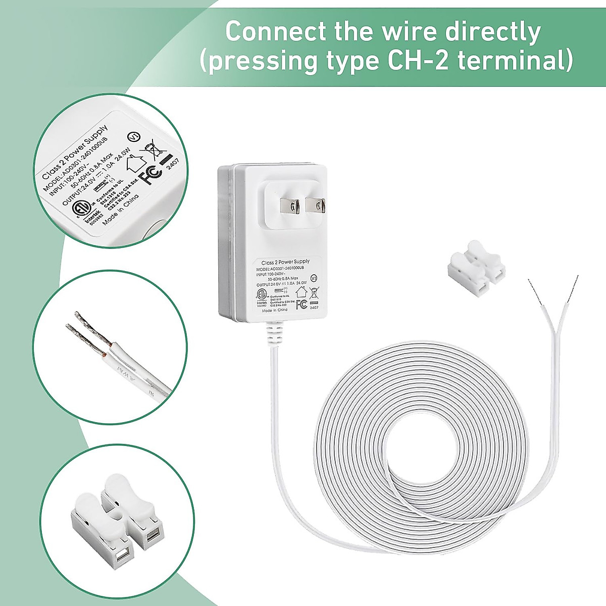 Rollerhouses 24V 1A 24W White Plug-in Transformer DC Wall Charger Adapter/Power Supply Adapter w/5 Ft Cable, AC 100-240V to DC 24V Power Converter White