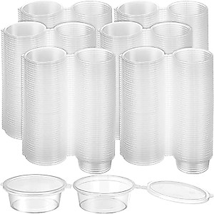 Didaey 300 Pcs 2 oz Plastic Dressing Containers Clear Portion Cups Small Condiment Containers with Lids Hinged Airtight Souffle Cups Disposable Sauce Cups with Lids for Food, Salad Storage