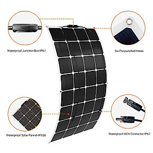 Calpha 1PC 100 Watt Solar Panel, Monocrystalline 20V Solar Panel Charger, 23% High Convert, IP68 Waterproof and Lightweight Off-Grid Solar Power System Charger for Marine Camping RV Cabin Van Car