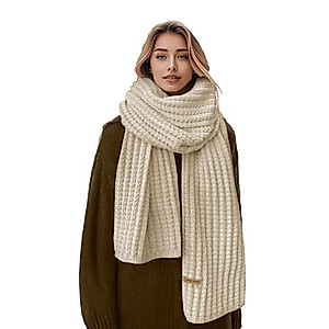 Boaisdus Winter Chunky Knitted Scarf Women's & Men Soft Long Knit Scarves Cold Weather and Wraps Warm Knit Scarfs Women for Outddor(Beige-69 L x 10" W)