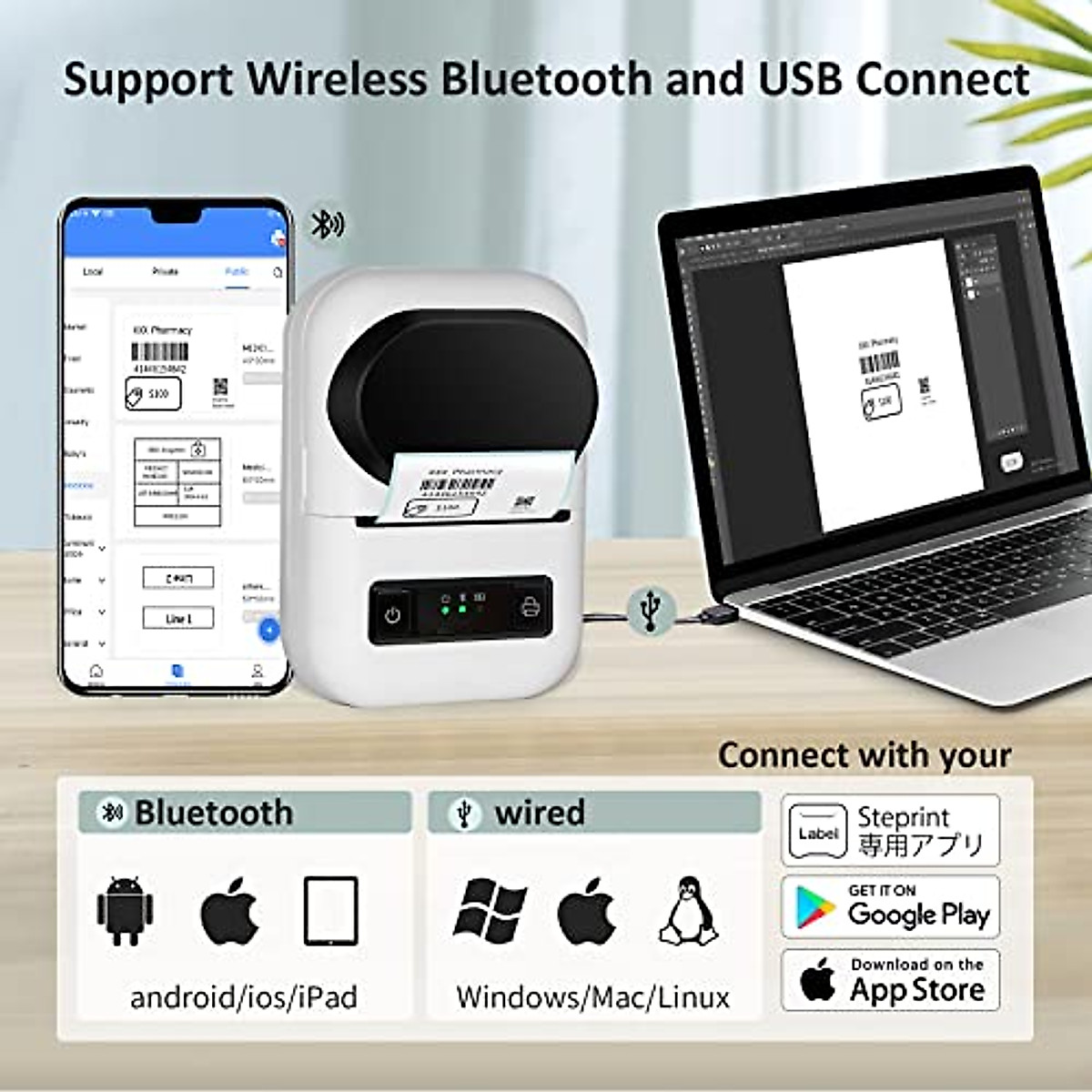 LERANDA Label Maker, Portable Bluetooth Thermal Label Printer for Barcode, Clothing, Organizing, Small Business, Office, Home, Easy to Use, Support with iOS & Android, with 1.96x1.18 inch Label