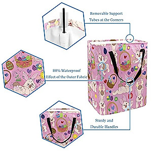 Rabbit with Easter Eggs Print Collapsible Laundry Hamper, 60L Waterproof Laundry Baskets Washing Bin Clothes Toys Storage for Dorm Bathroom Bedroom