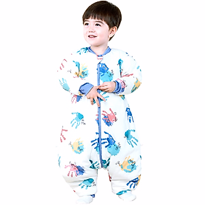 Reinewol Toddler Sleep Sack,Sleep Bag with Feet 2.5 Tog Wearable Blanket for Girl Boy, Thermostatic Absorb Sweat SleepSack with Removable Sleeves(Palm,Large)