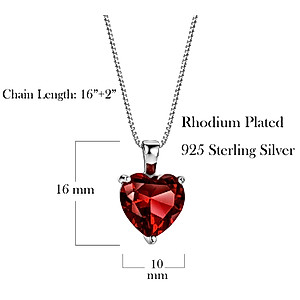 MichooyelS925 3.6 cttw Rhodolite Garnet Pendant Necklace Heart Solitaire Gemstone Sterling Silver Valentine's Day Wedding Birthstone Jewelry For Women 16-18 Inches