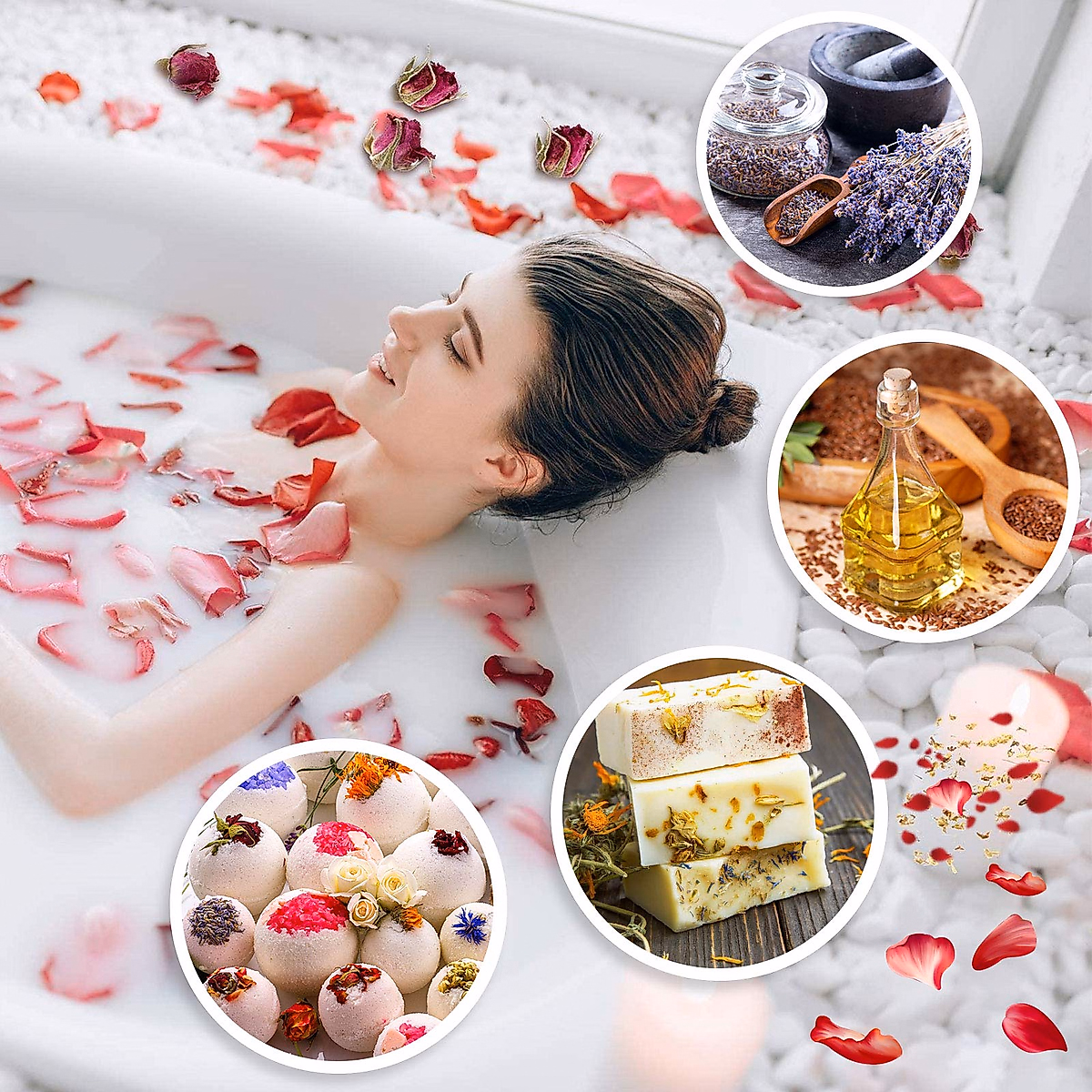 20 Bags Dried Flowers,100% Natural Dried Flowers Herbs Kit for Soap Making, DIY Candle Making,Bath - Include Rose Petals,Lavender,Don't Forget Me,Lilium,Jasmine,Rosebudsand More