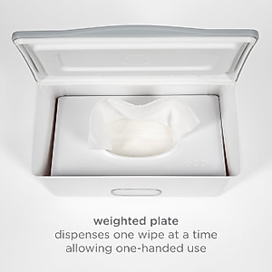 Ubbi Baby Wipes Dispenser with Weighted Plate and Secure Seal, Nursery and Baby Registry Essential to Keep Wipes Fresh, Gray