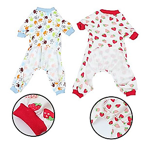 LIFKICH 2pcs Lovely Pet Night Nightdress Dogs XL Clothes Pajamas Jammies Bodysuits Rompers Shirts Sleepwear Puppy Coat Wear Comfortable Nightclothes Jumsuit Costume Paw Printed Household