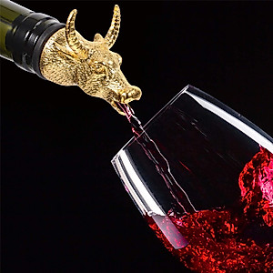 Cabilock Bull Wine Pourer Bull Bottle Stopper and Pourer Animal Head Wine Aerators Liquor Pour Spout Golden for Olive Oil Champagne Beer Wine Dispenser