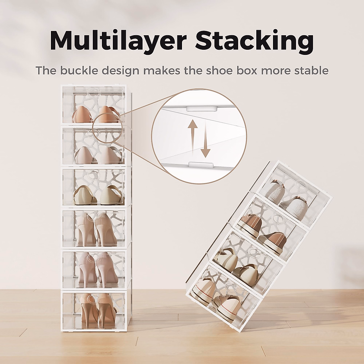 Pinkpum Storage Organizer, 12 Pack Large Shoe Boxes Clear Plastic, Foldable Sneaker Containers Stackable Storage Bins Closet Case Holder