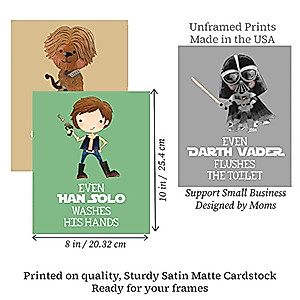 Silly Goose Gifts Even In A Galaxy Far Far Away - They Brush Teeth Take A Bath Wash Hands Bathroom Wall Art Decor (Set of Four)