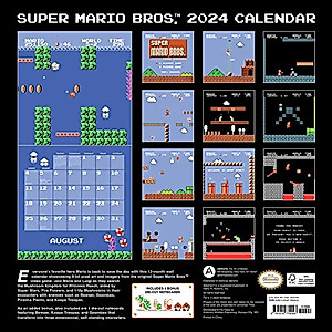 Super Mario Bros. 8-bit Retro 2024 Wall Calendar + Bonus Die-cut Notecards
