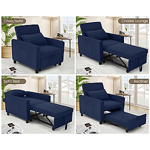 SEJOV Sleeper Chair, 4-in-1 Convertible Sleeper Sofa Bed with Adjustable Backrest, Corduroy Pull Out Chair Bed Single Recliner for Living Room, Bedroom, Apartment, Office, Small Space, Navy Blue