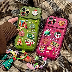 LELEBEAR Christmas Phone Case, Christmas Tree Pendant Flip Mirror Case Cover Suitable for iPhone 15 14 13 12 Series (Holiday red, 14PRO MAX)